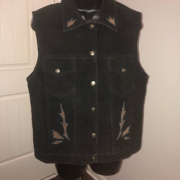 Agapo | Jackets & Coats | Agapo Vintage Black Suede Western Vest Snap ...